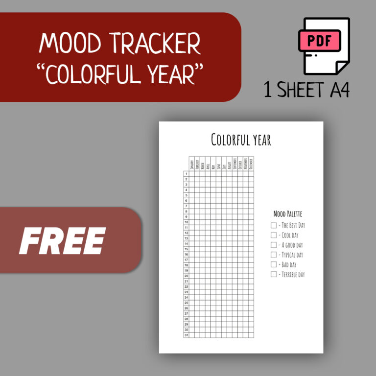 ⭐ Mood tracker "Colorful year" - digital, printable, pdf download free